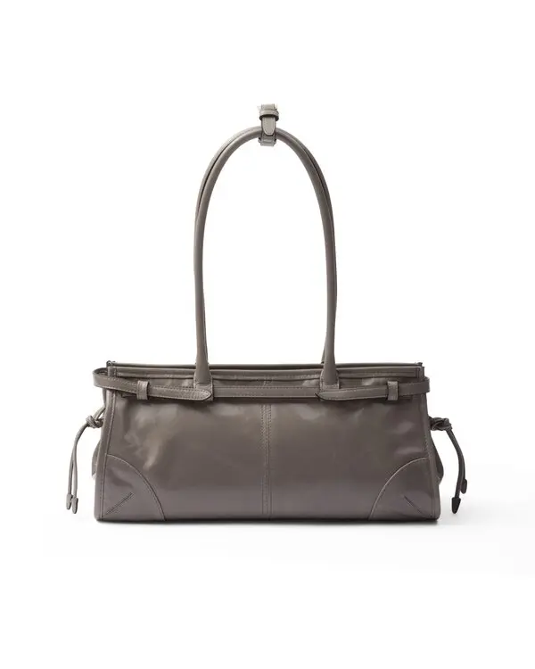 Prada Bonnie Medium Leather Handbag - Grey
