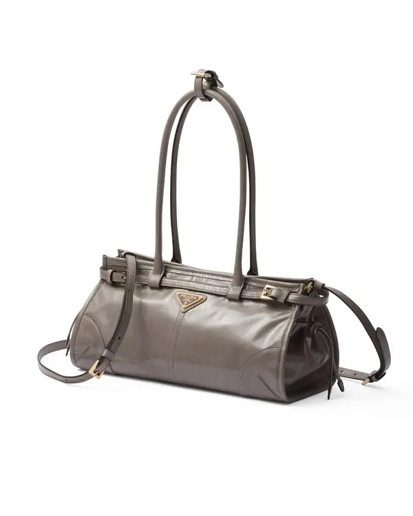 Prada Bonnie Medium Leather Handbag - Grey