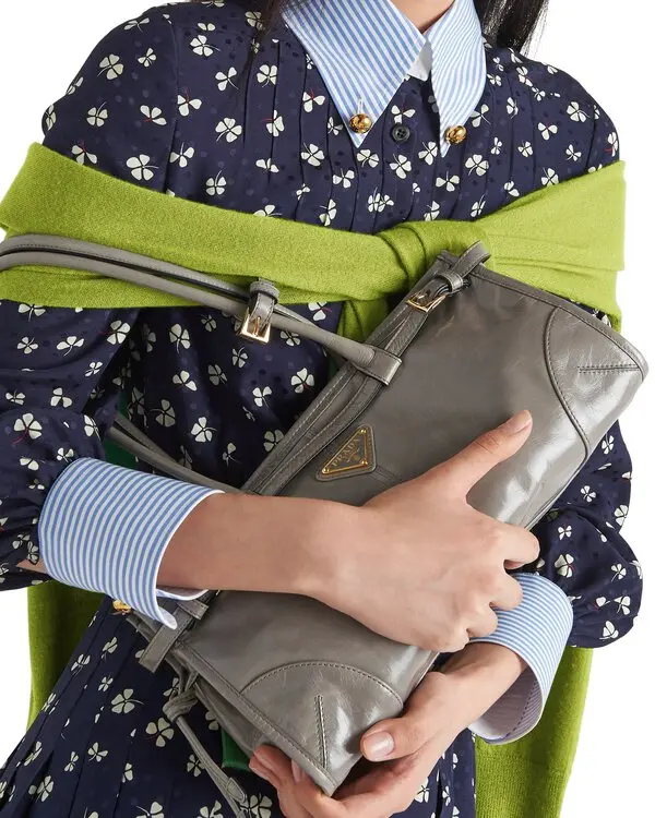 Prada Bonnie Medium Leather Handbag - Grey