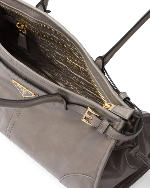Prada Bonnie Medium Leather Handbag - Grey
