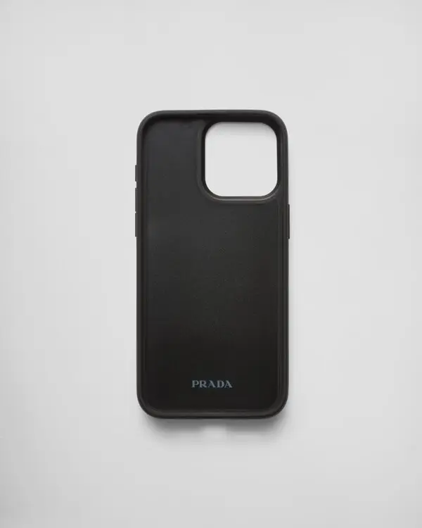 Prada Saffiano Leather Cover For Iphone 15 Pro Max - Black