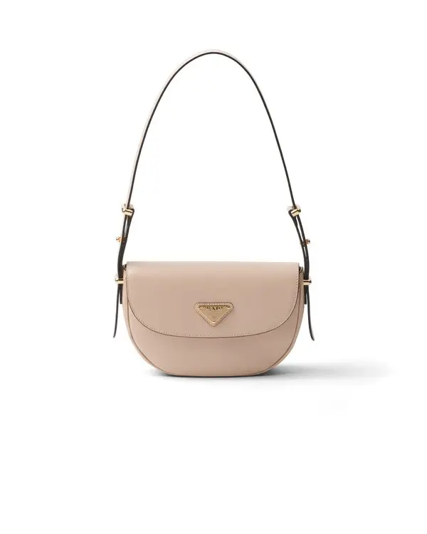 Prada Arqué Leather Shoulder Bag With Flap - Neutral