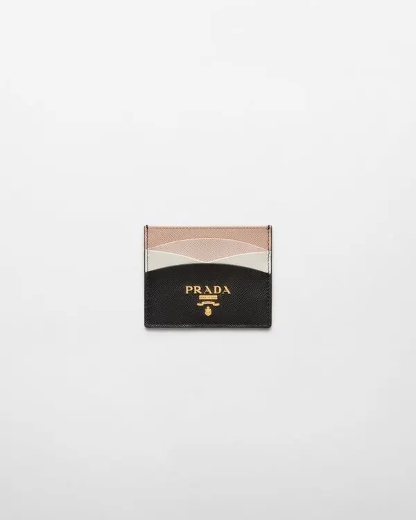 Prada Saffiano Leather Card Holder - Black/pale Pink