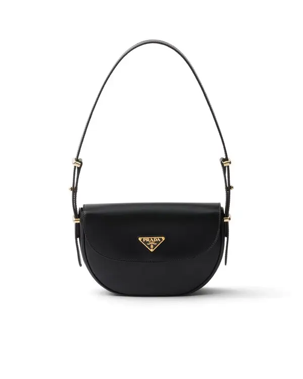 Prada Arqué Leather Shoulder Bag With Flap - Black