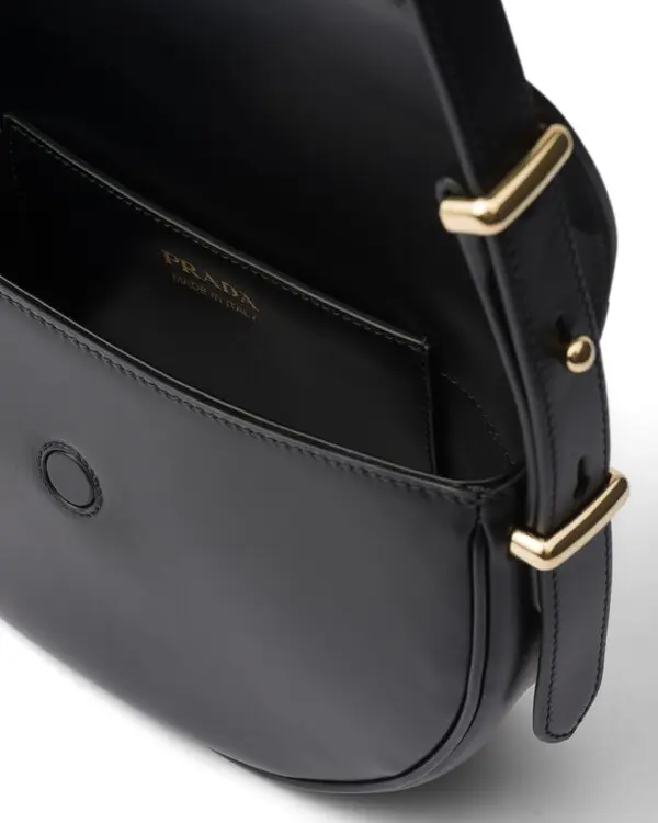 Prada Arqué Leather Shoulder Bag With Flap - Black