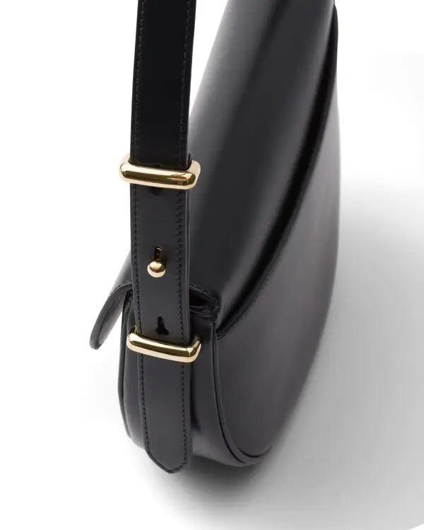 Prada Arqué Leather Shoulder Bag With Flap - Black