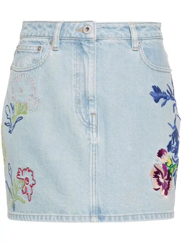 Kenzo Floral-embroidered Denim Mini Skirt