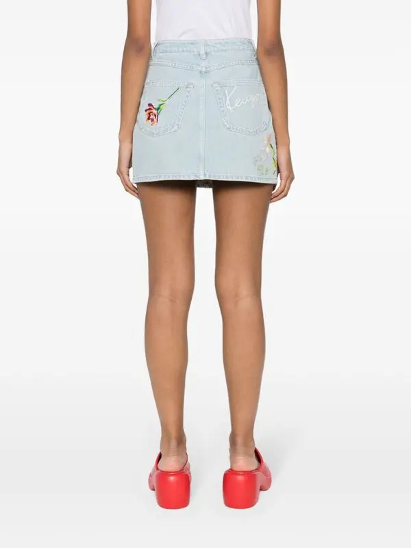 Kenzo Floral-embroidered Denim Mini Skirt