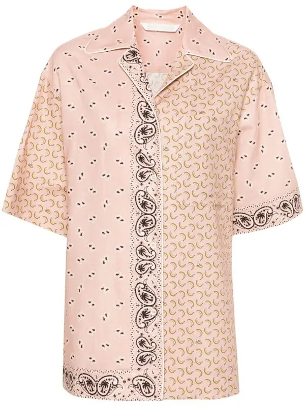 Palm Angels Mix-print Camp-collar Shirt