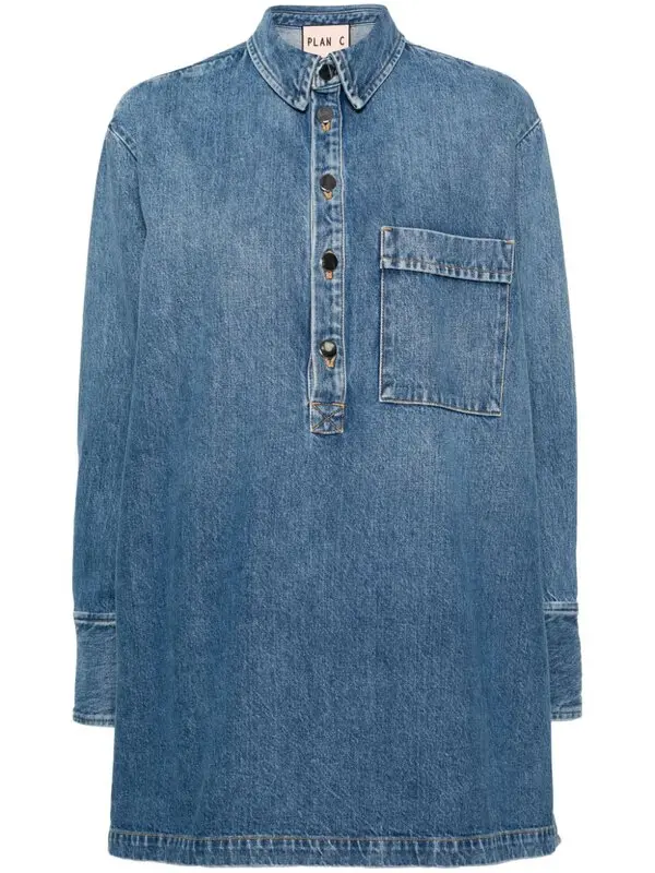 Plan C Side-buttoned Denim Shirt