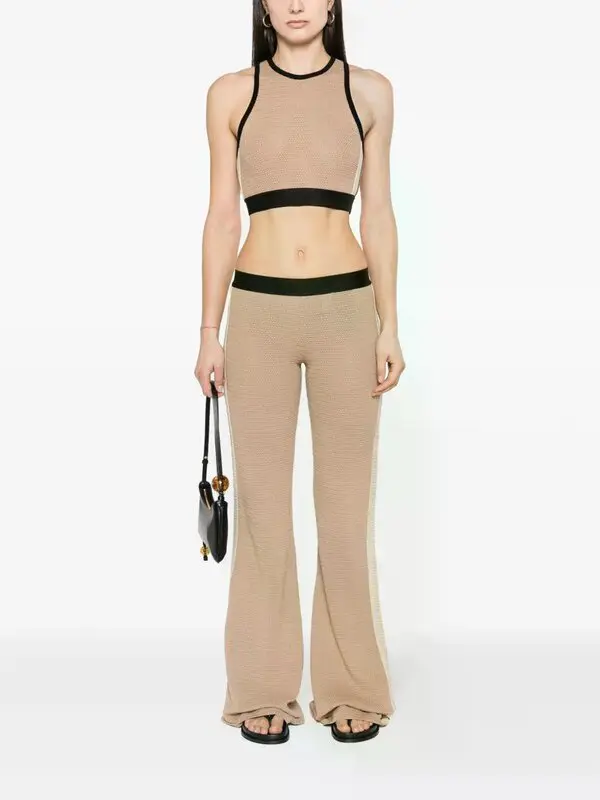 Palm Angels Logo-tape Knitted Flared Trousers - Neutrals