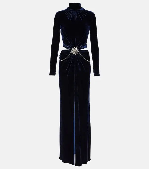Rabanne Crystal-embellished Velvet Maxi Dress - Blue