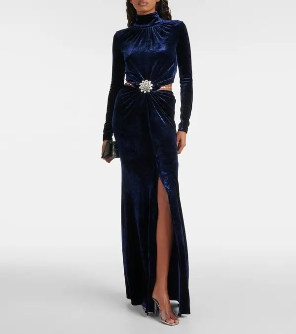 Rabanne Crystal-embellished Velvet Maxi Dress - Blue