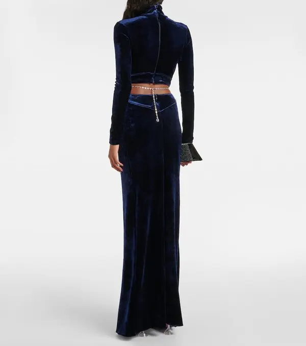 Rabanne Crystal-embellished Velvet Maxi Dress - Blue