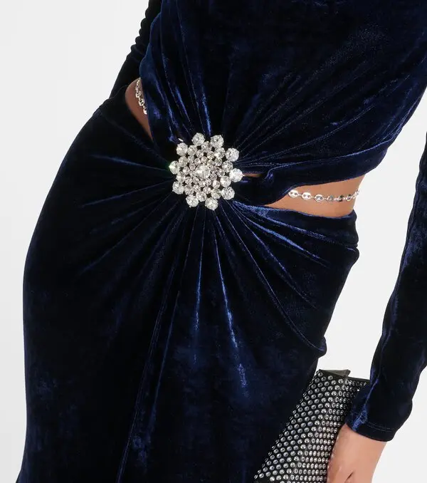 Rabanne Crystal-embellished Velvet Maxi Dress - Blue