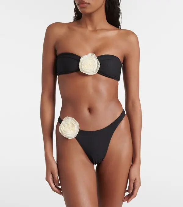 SAME 90s Floral Appliqué Bikini Bottom - Black