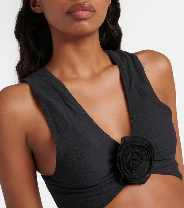 SAME Rose Floral-appliqué Bikini Top