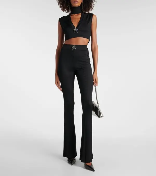 AREA Star Stud Ribbed-knit Crop Top