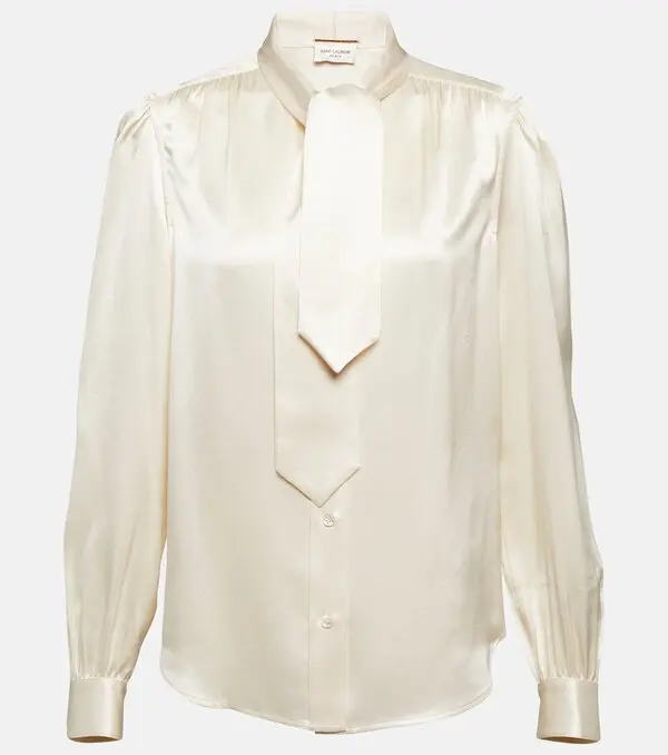 Saint Laurent Tie-neck Silk Blouse - White