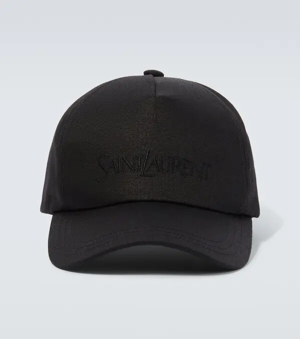 Saint Laurent Logo Gabardine Baseball Cap - Black