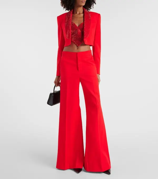 AREA Crystal-embellished Cropped Wool Blazer