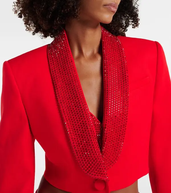 AREA Crystal-embellished Cropped Wool Blazer