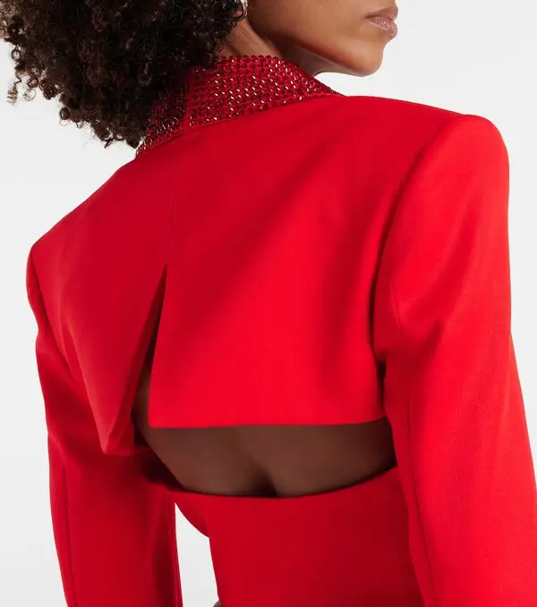 AREA Crystal-embellished Cropped Wool Blazer