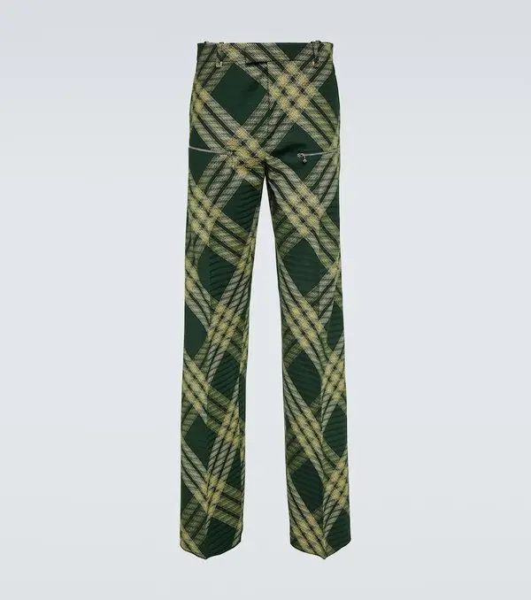 Burberry Checked Wool Trousers - Green