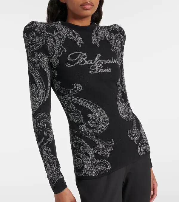 Balmain Logo Paisley Cotton-blend Top