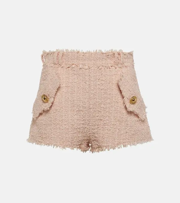 Balmain High-rise Tweed Shorts - Pink