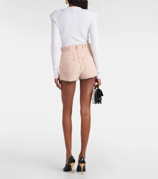 Balmain High-rise Tweed Shorts - Pink
