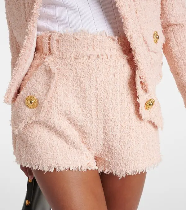 Balmain High-rise Tweed Shorts - Pink
