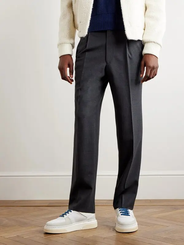 FERRAGAMO Suede-trimmed Perforated Leather Sneakers