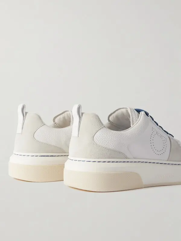 FERRAGAMO Suede-trimmed Perforated Leather Sneakers
