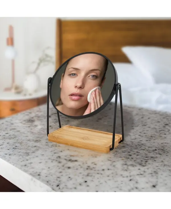 PURSONIC Dual Sided Mirror With Bamboo Tray