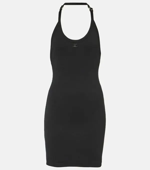 COURREGES Courrèges Ribbed-knit Halterneck Mini Dress - Black