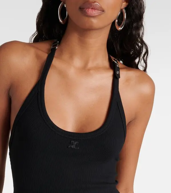 COURREGES Courrèges Ribbed-knit Halterneck Mini Dress - Black