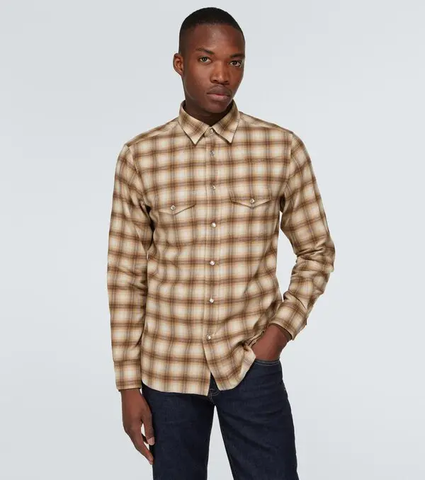 TOM FORD Checked Cotton Blend Oxford Shirt