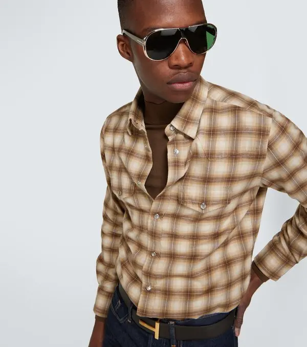 TOM FORD Checked Cotton Blend Oxford Shirt
