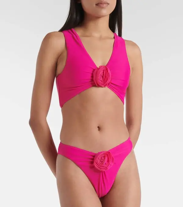SAME Rose Floral-appliqué Bikini Top - Pink