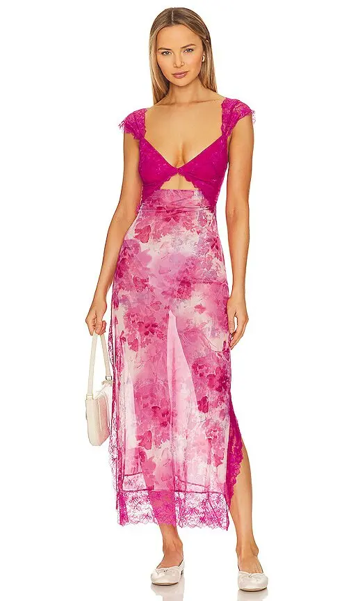 Free People Suddenly Fine Maxi Slip In Pink - Rosey Combo
