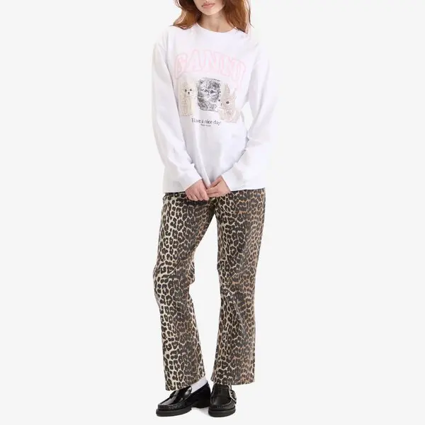 GANNI Print Cropped Flare Jeans - Leopard
