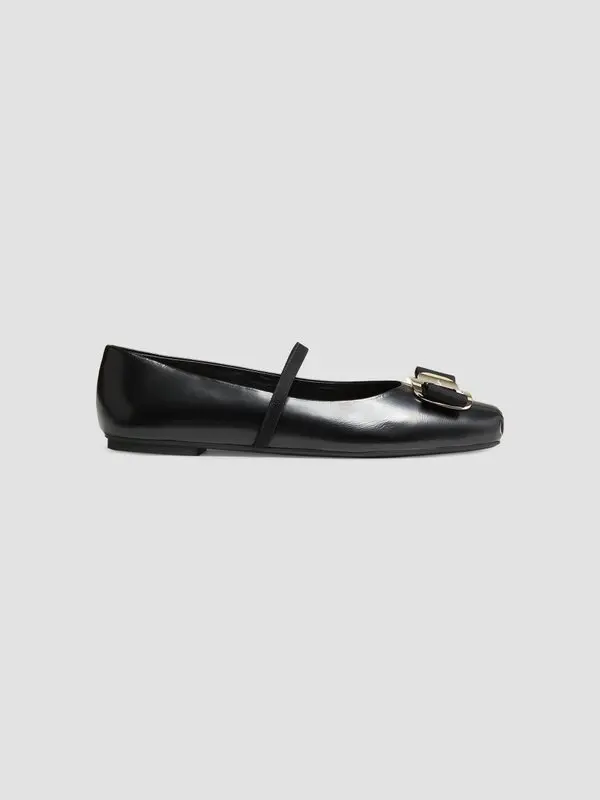 FERRAGAMO Zina Leather Ballet Flats - Nero