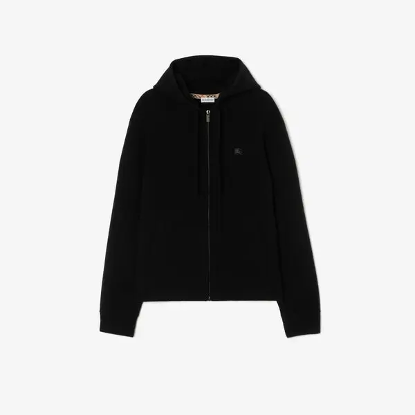 Burberry Cashmere Blend Zip Hoodie With Equestrian Knight Design - Black