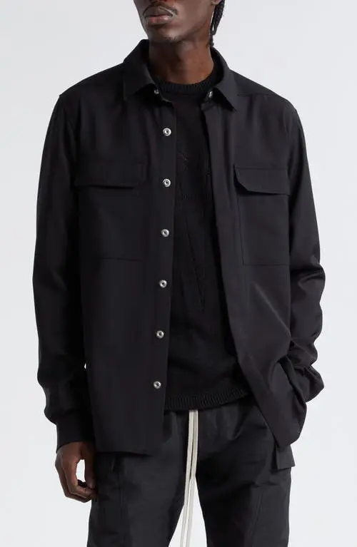 Rick Owens Strap Back Wool Snap-up Shirt
