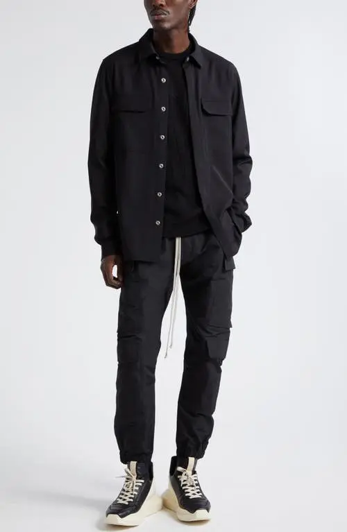 Rick Owens Strap Back Wool Snap-up Shirt