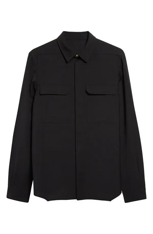 Rick Owens Strap Back Wool Snap-up Shirt