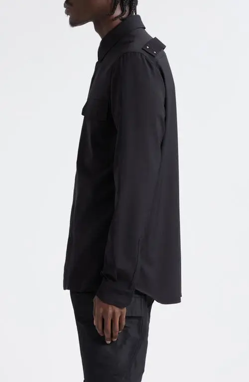 Rick Owens Strap Back Wool Snap-up Shirt