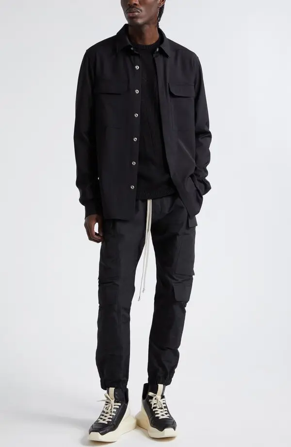 Rick Owens Strap Back Wool Snap-up Shirt
