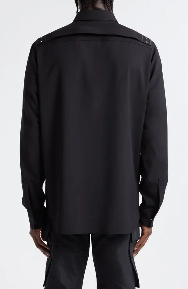 Rick Owens Strap Back Wool Snap-up Shirt